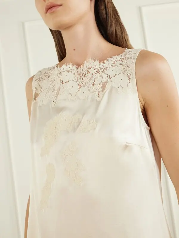 DÔEN Vida Gathered Lace-trimmed Silk-satin Mini Dress - Neutrals
