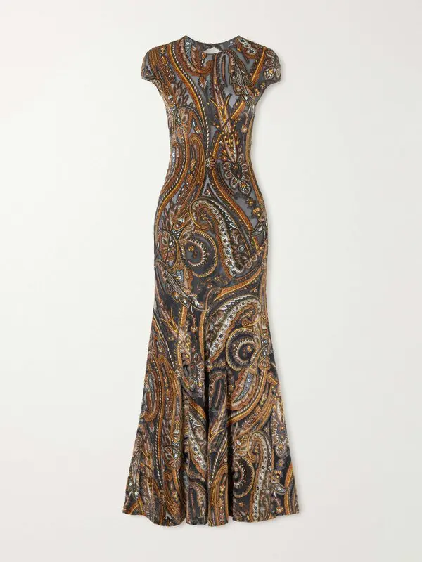 Etro Open-back Paisley Devoré-velvet Maxi Dress