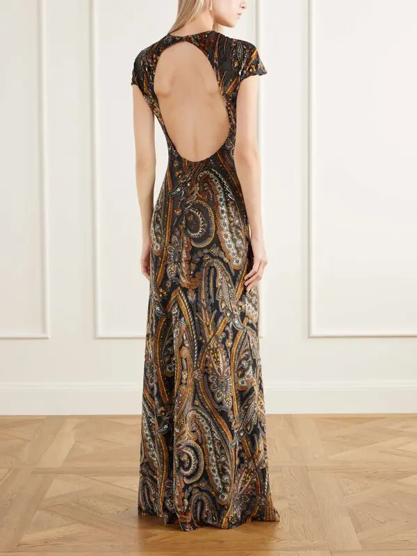 Etro Open-back Paisley Devoré-velvet Maxi Dress