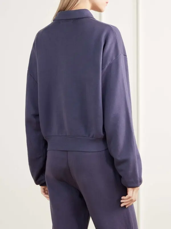 Eterne Cropped Cotton And Modal-blend Terry Polo Sweatshirt - Navy