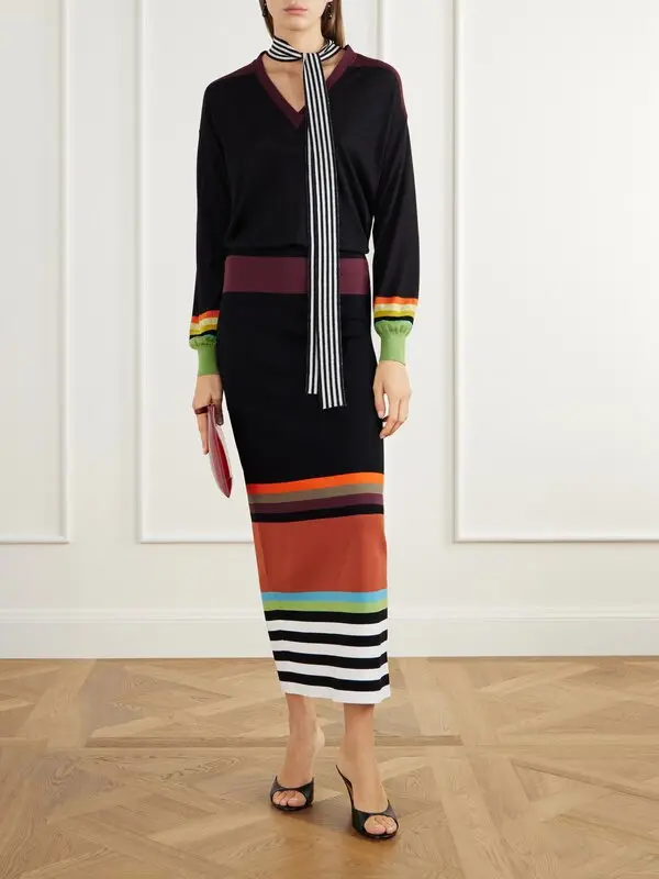 Christopher John Rogers Tie-detailed Striped Wool And Silk-blend Sweater