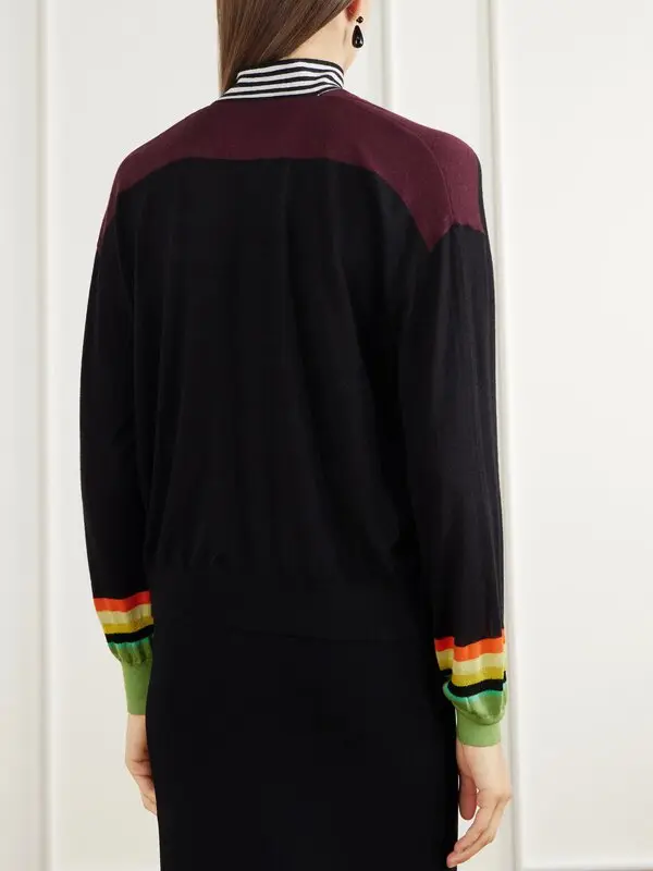 Christopher John Rogers Tie-detailed Striped Wool And Silk-blend Sweater