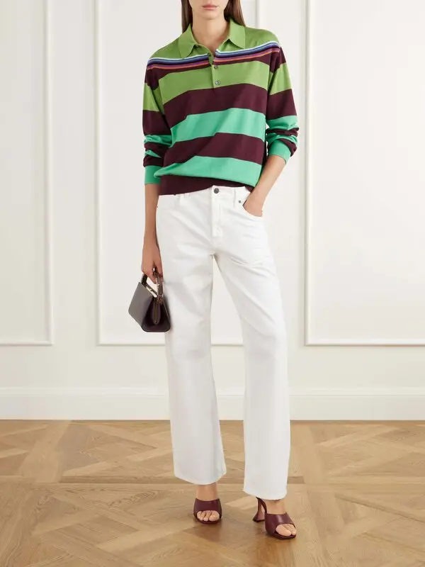 Christopher John Rogers Striped Wool And Silk Blend Polo Shirt