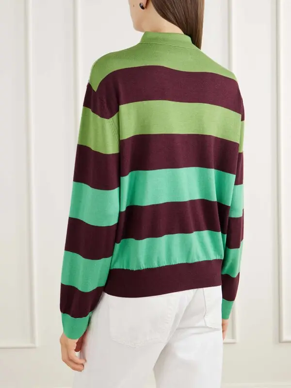 Christopher John Rogers Striped Wool And Silk Blend Polo Shirt
