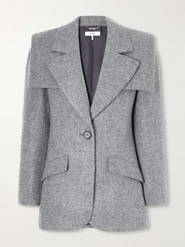 Chloé Cape-effect Wool-blend Chiné Blazer