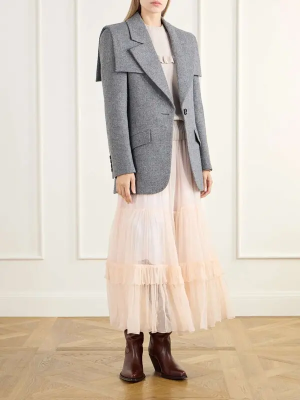 Chloé Cape-effect Wool-blend Chiné Blazer