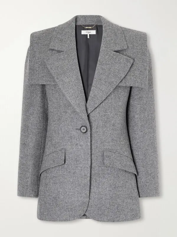 Chloé Cape-effect Wool-blend Chiné Blazer