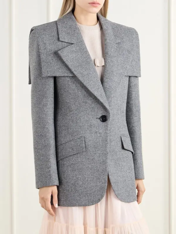 Chloé Cape-effect Wool-blend Chiné Blazer