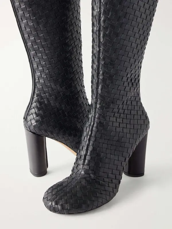Bottega Veneta Cherry 90 Intrecciato Leather Knee Boots