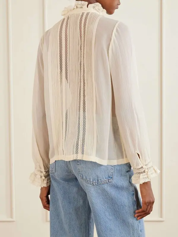DÔEN Magdeleine Ruffled Lace-trimmed Silk-chiffon Blouse
