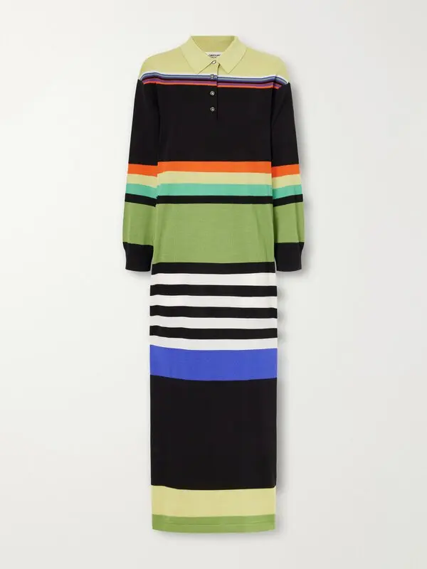 Christopher John Rogers Striped Merino Wool And Silk-blend Maxi Dress