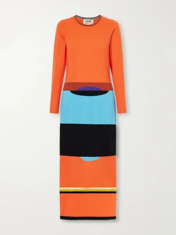 Christopher John Rogers Striped Intarsia-knit Merino Wool And Silk-blend Maxi Dress