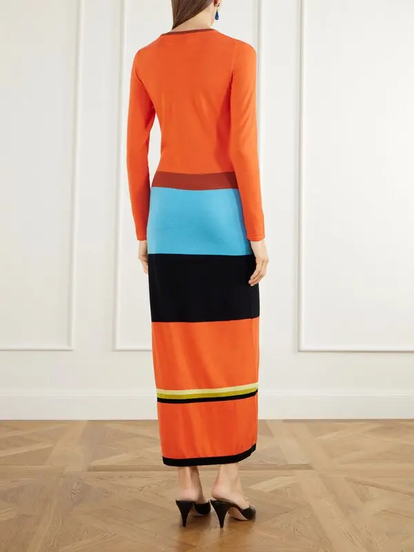 Christopher John Rogers Striped Intarsia-knit Merino Wool And Silk-blend Maxi Dress