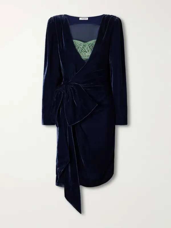 Balmain Bow-detailed Velvet Midi Dress