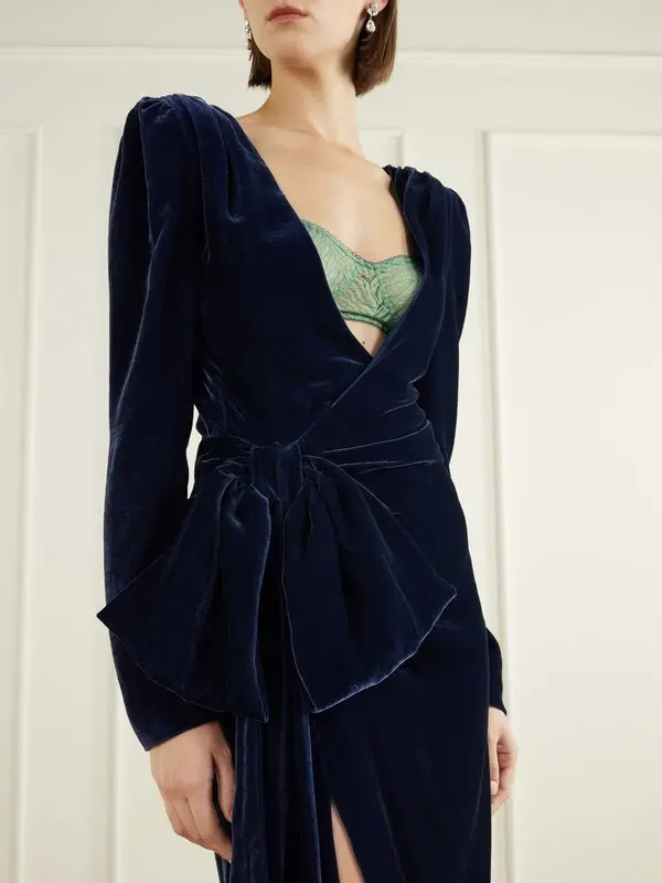 Balmain Bow-detailed Velvet Midi Dress