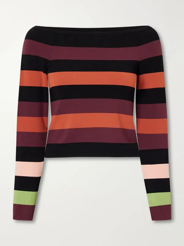 Christopher John Rogers Striped Off-the-shoulder Stretch-jersey Top
