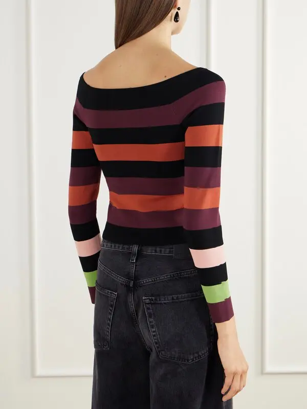 Christopher John Rogers Striped Off-the-shoulder Stretch-jersey Top