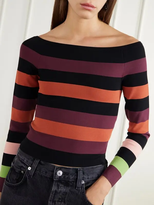 Christopher John Rogers Striped Off-the-shoulder Stretch-jersey Top