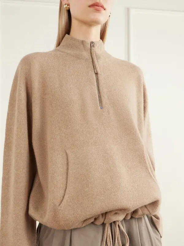 LESET Jesse Drawstring Wool Half-zip Sweatshirt - Neutrals