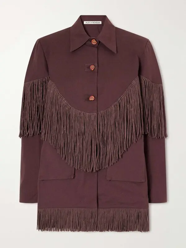 Alix Of Bohemia Bead-embellished Fringe-trimmed Cotton-twill Jacket - Brown