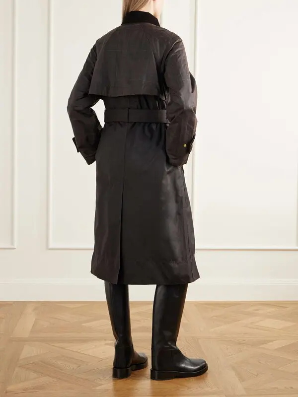 Barbour Elva Double-breasted Belted Corduroy-trimmed Waxed Cotton-canvas Coat
