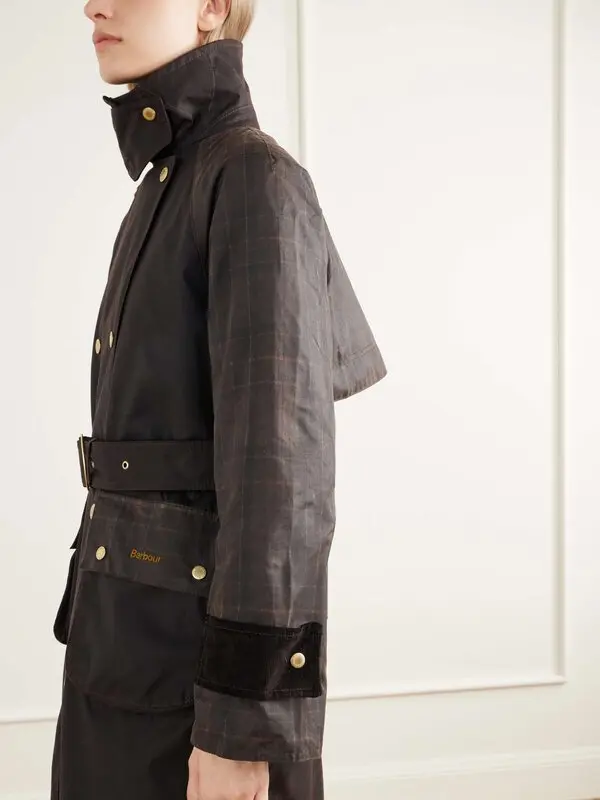 Barbour Elva Double-breasted Belted Corduroy-trimmed Waxed Cotton-canvas Coat