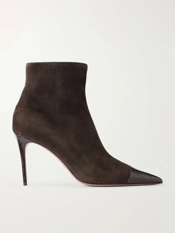 Paris Texas Vera 85 Croc-effect Leather-trimmed Suede Ankle Boots
