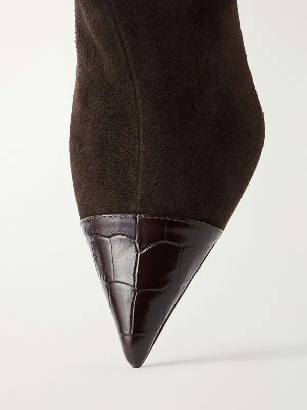 Paris Texas Vera 85 Croc-effect Leather-trimmed Suede Ankle Boots
