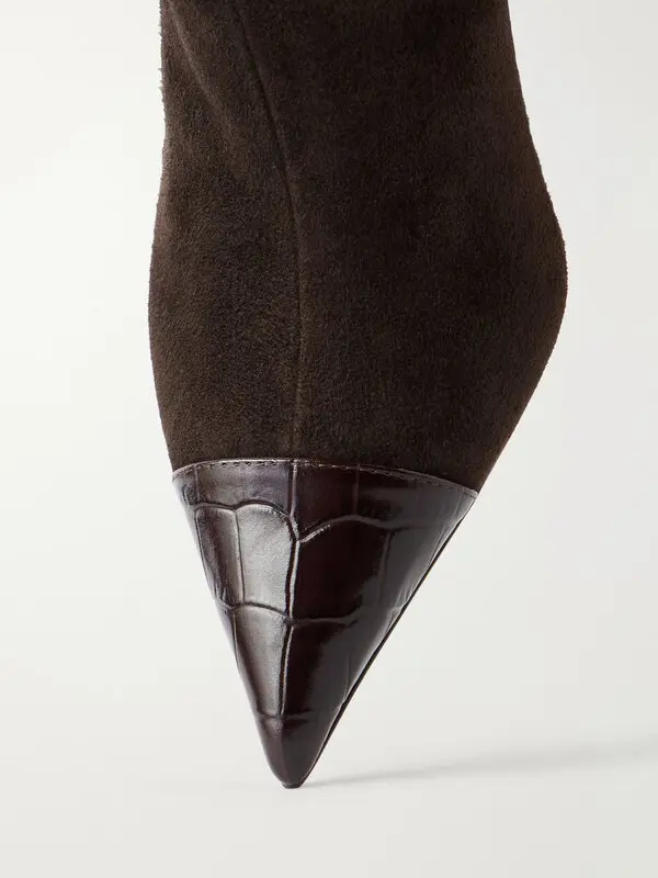 Paris Texas Vera 85 Croc-effect Leather-trimmed Suede Ankle Boots