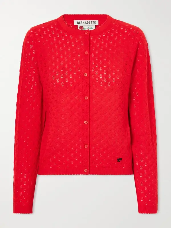 Bernadette Kira Embroidered Pointelle-knit Silk, Wool And Cashmere-blend Cardigan