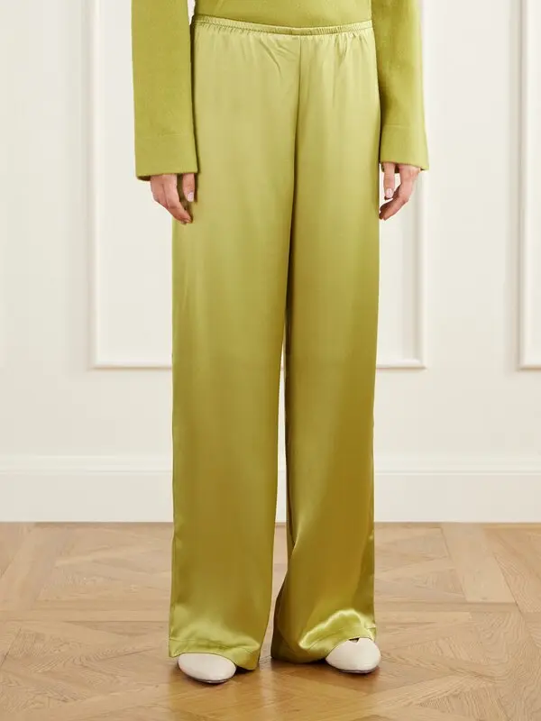 LESET Barb Satin Wide-leg Pants - Green