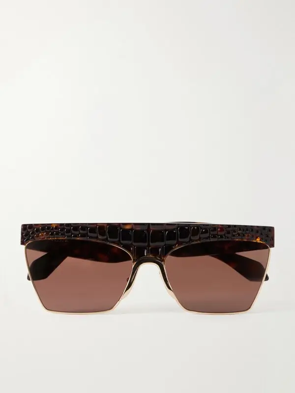 Alaïa D-frame Croc-effect Tortoiseshell Recycled-acetate And Gold-tone Metal Sunglasses - Brown