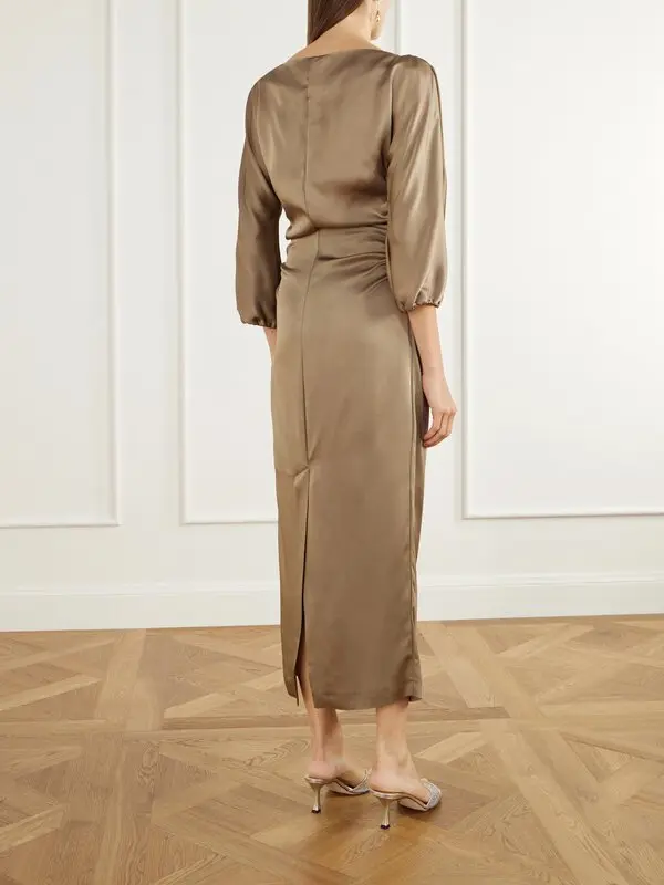 Bernadette Ezra Ruched Satin Midi Dress