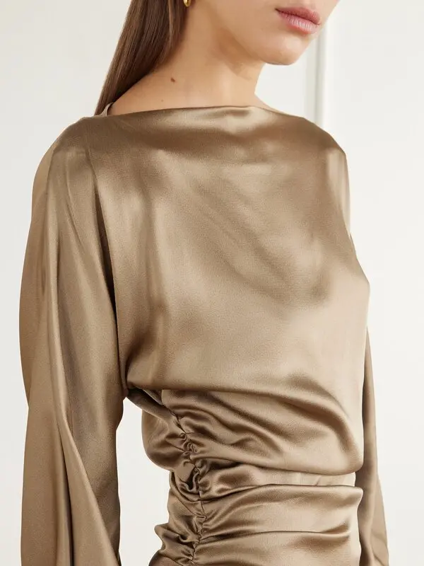 Bernadette Ezra Ruched Satin Midi Dress