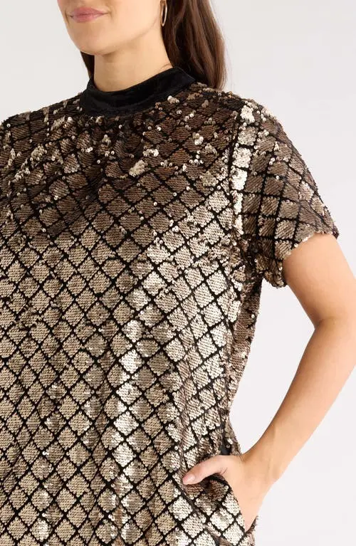 SUGARLIPS Sequined Mock Neck Shift Dress