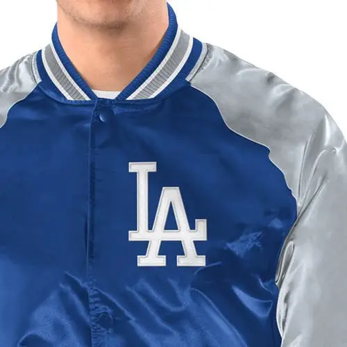 STARTER Gray Los Angeles Dodgers Raglan Blitz Varsity Jacket - Royal