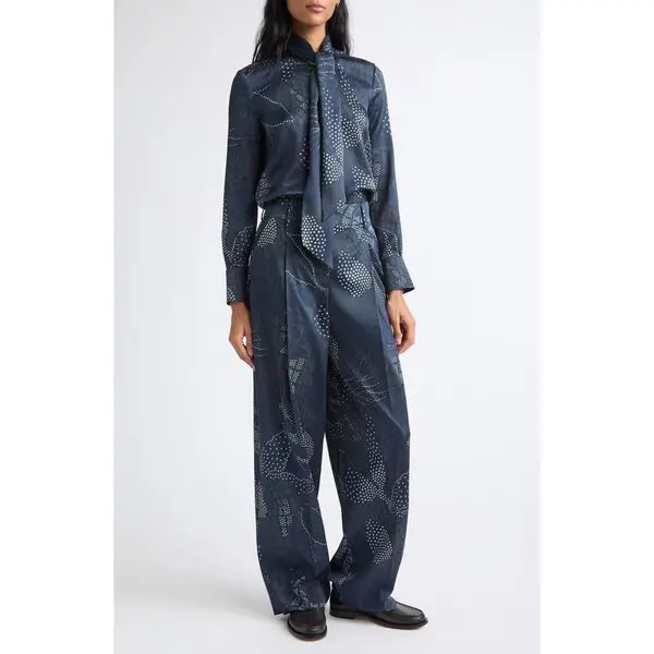 Emporio Armani Floral Crepon Pleated Tapered Pants