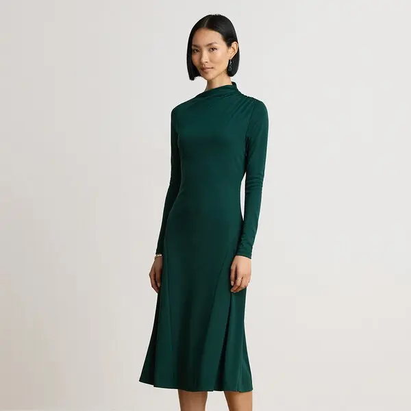 Ralph Lauren Asymmetrical Stretch Jersey Midi Dress