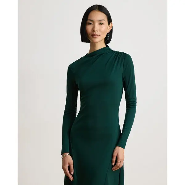 Ralph Lauren Asymmetrical Stretch Jersey Midi Dress