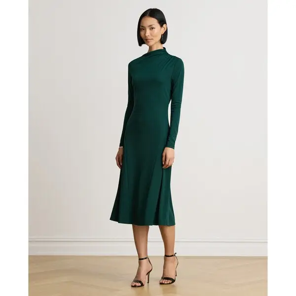Ralph Lauren Asymmetrical Stretch Jersey Midi Dress