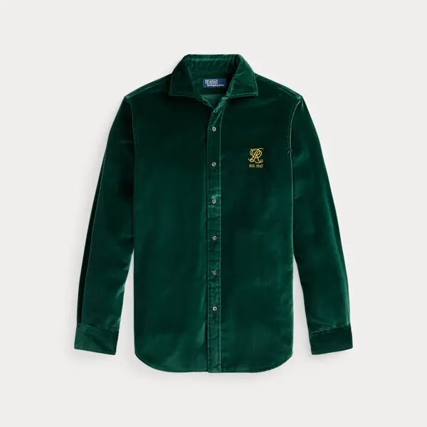 Ralph Lauren Classic Fit Embroidered Velvet Shirt - Moss Agate