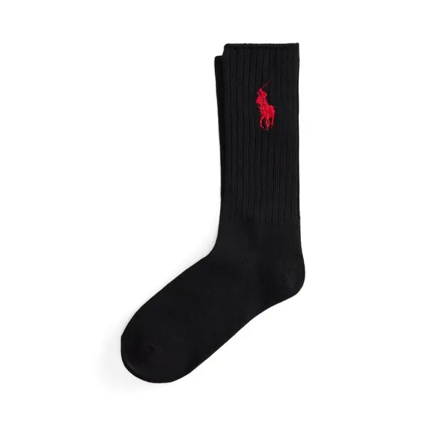 Ralph Lauren Big Pony Ribbed Cotton-blend Crew Socks - Black