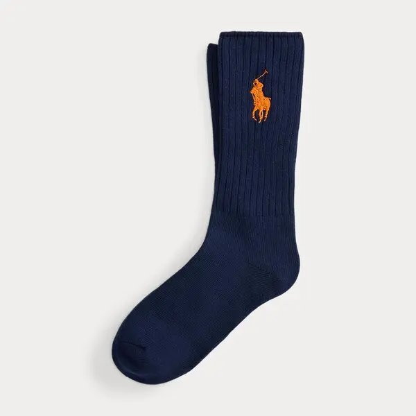 Ralph Lauren Big Pony Ribbed Cotton-blend Crew Socks - Navy