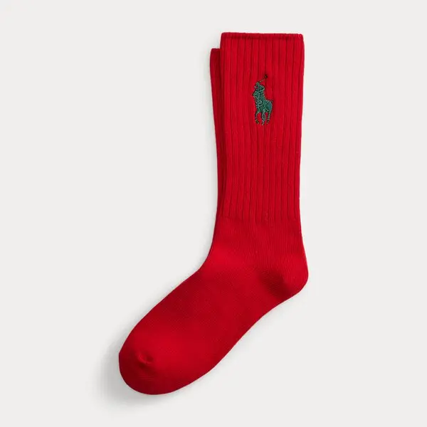 Ralph Lauren Big Pony Ribbed Cotton-blend Crew Socks - Red