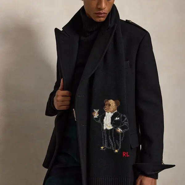 Ralph Lauren Martini Bear Wool Scarf - Black Multi