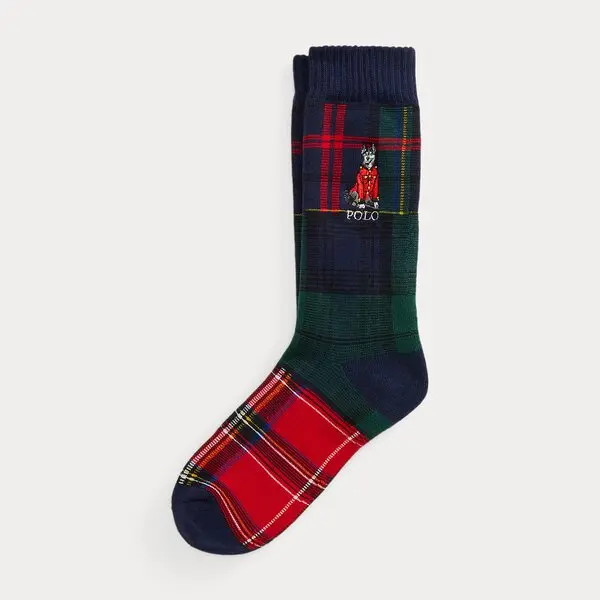 Ralph Lauren Dog-embroidered Patchwork Plaid Socks