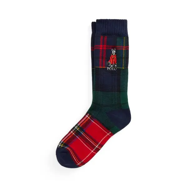 Ralph Lauren Dog-embroidered Patchwork Plaid Socks