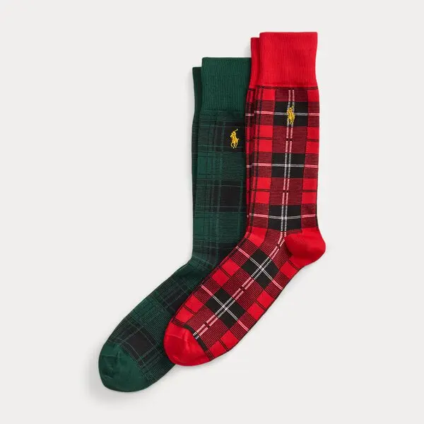 Ralph Lauren Plaid Cotton-blend Trouser Sock 2-pack