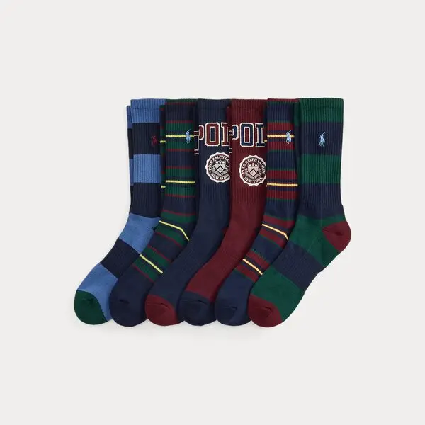 Ralph Lauren Crest & Striped Crew Sock 6-pack