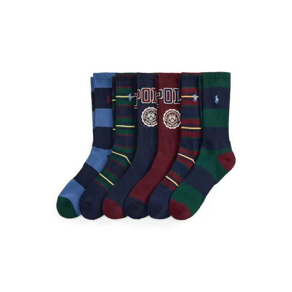 Ralph Lauren Crest & Striped Crew Sock 6-pack